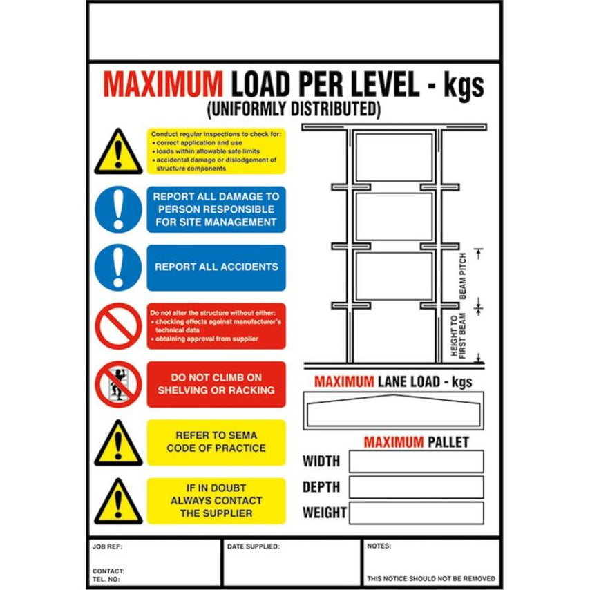 Weight Load Notices — UK Pallet Racking